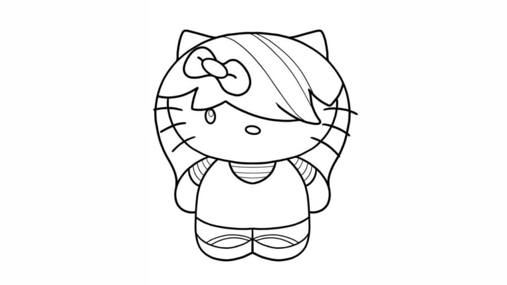 Emo Hello Kitty Outline Coloring Page for Kids Printable