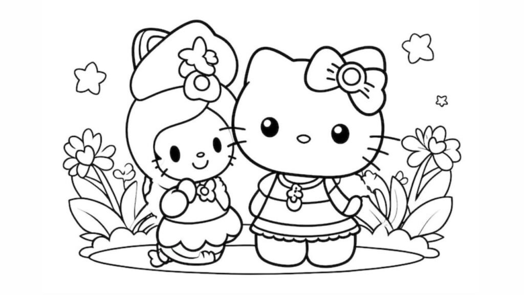 Hello Kitty with Friends Coloring Page Printable