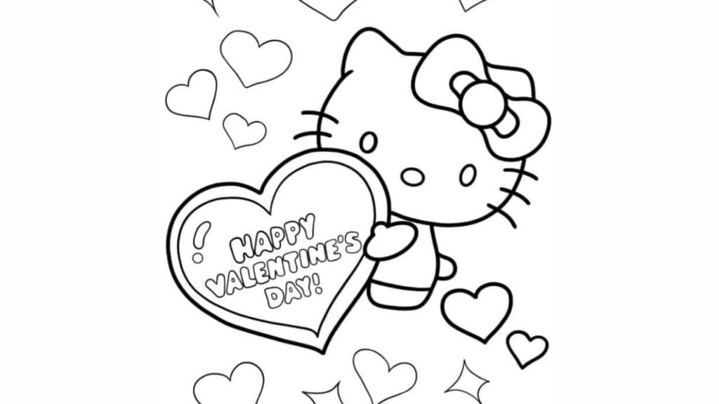 Valentines Day Hello Kitty Coloring Sheet Printable